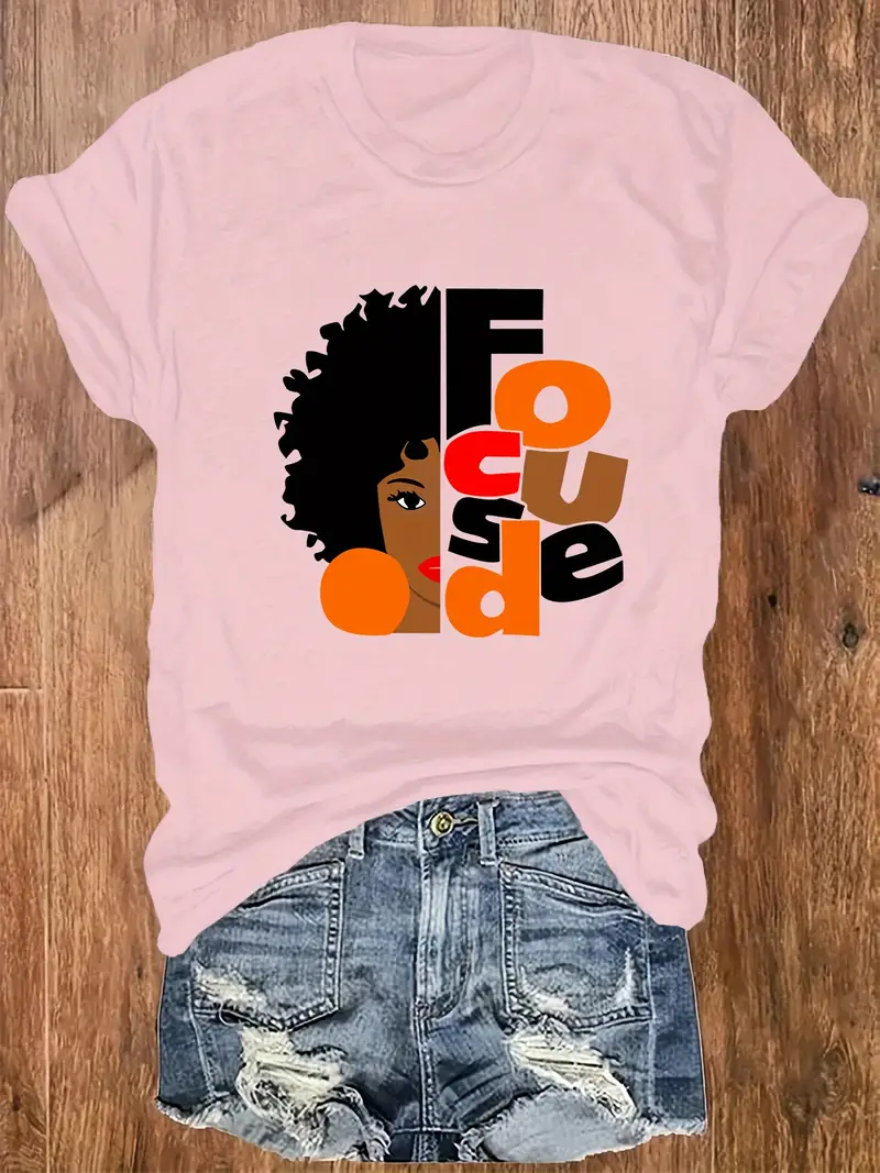 Letter Print T Shirt Plus Size Portrait Casual Short Sleeve Temu New