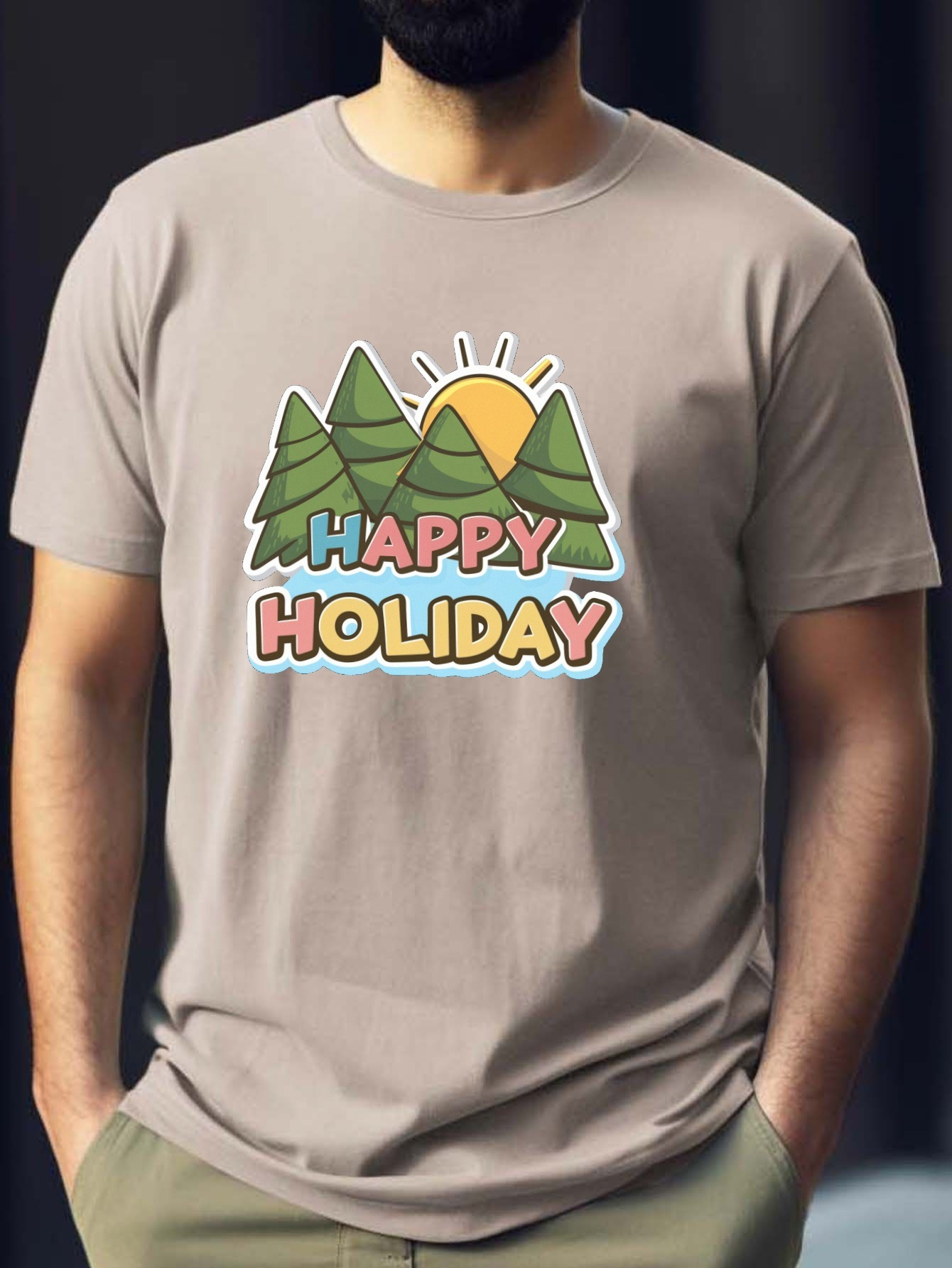 Happy Holiday Print T Shirt Tees Men Casual Short Sleeve T - Temu Australia
