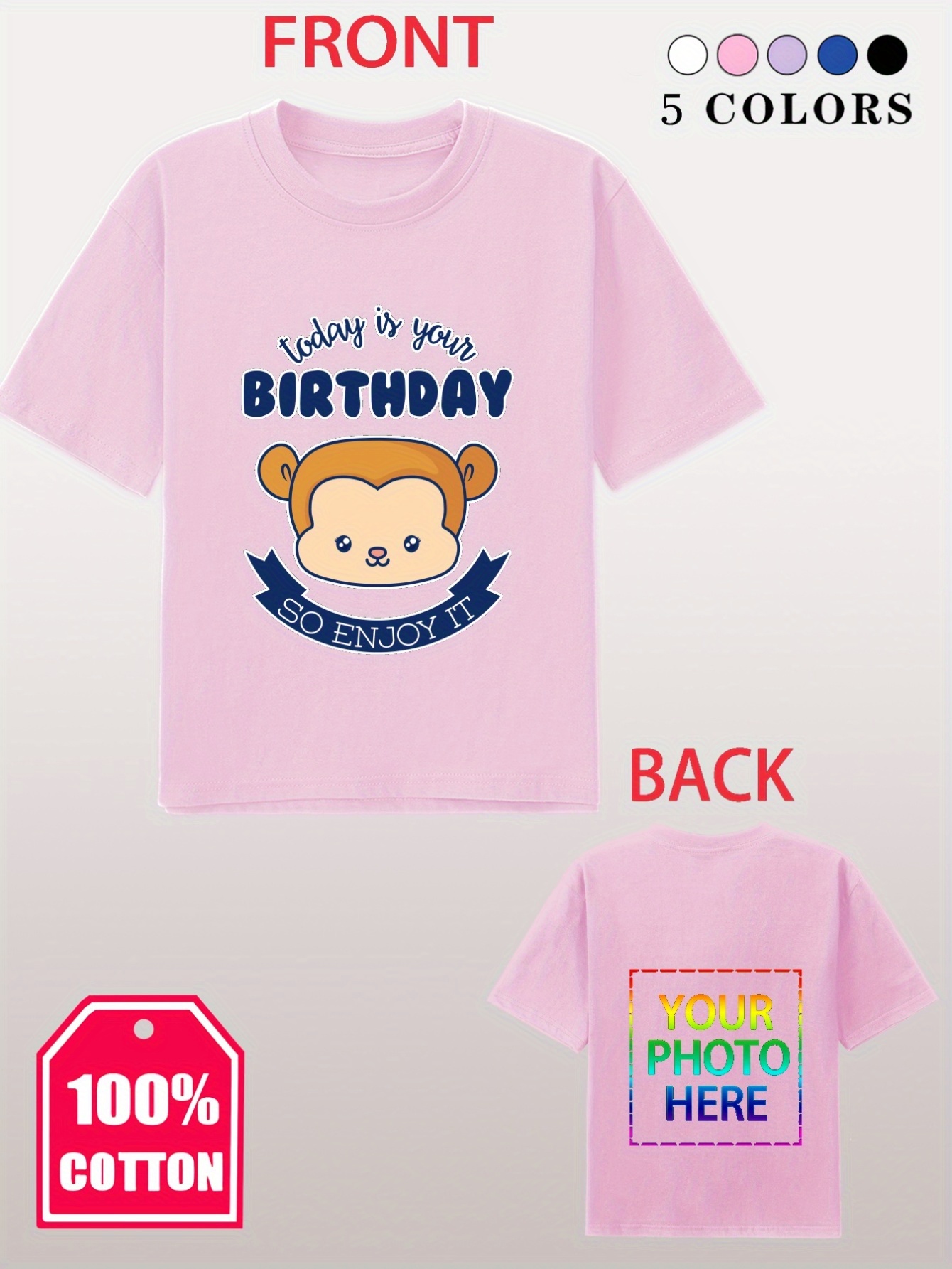 Cotton Personalized T shirt Cartoon Birthday Monkey Print - Temu New ...