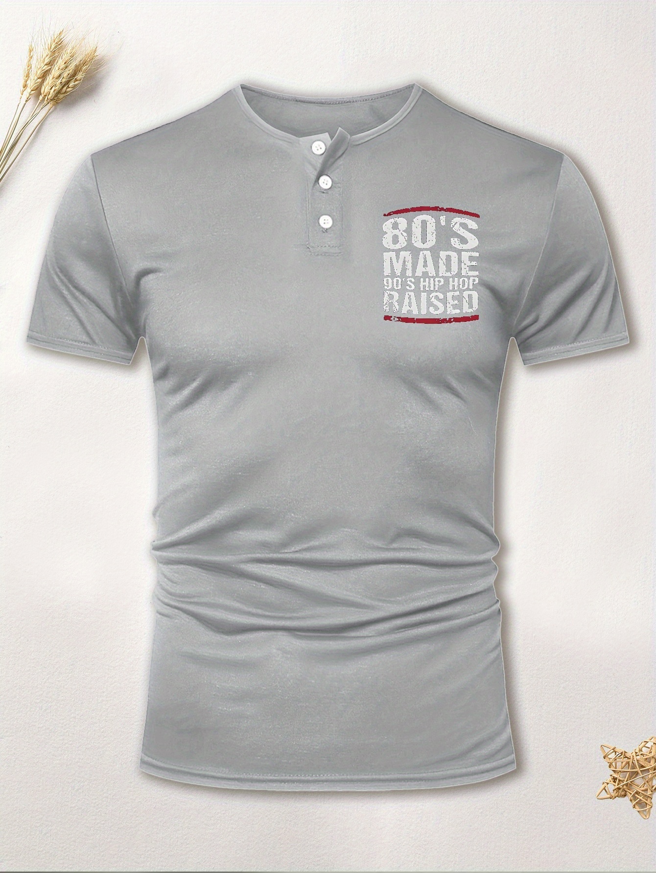 Plus Size Men's Chic Henley Shirt 80's Made Pattern Short - Temu Canada