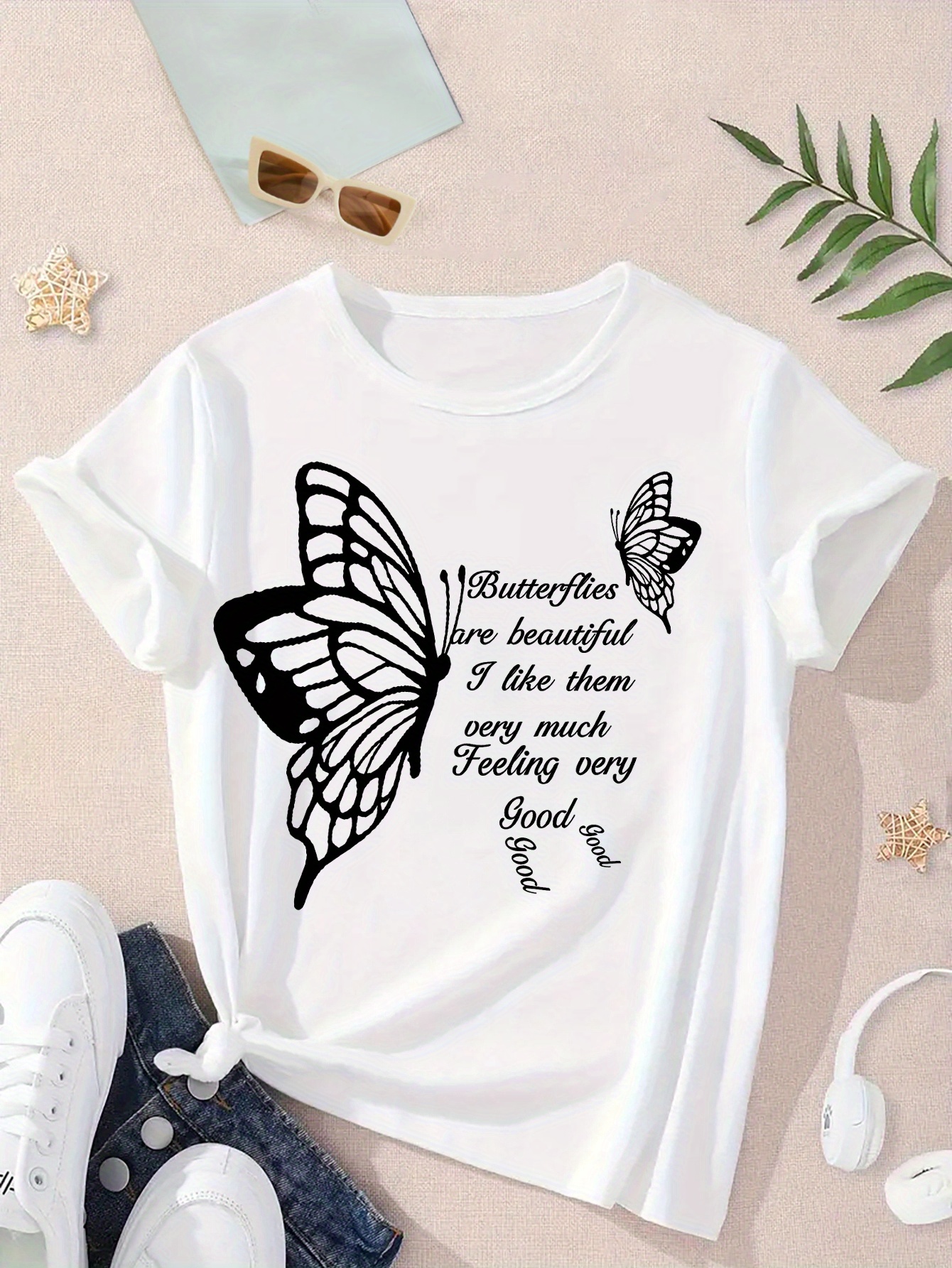 Graffiti Letters Butterfly Graphic Print Girls Casual Crew Temu Ireland