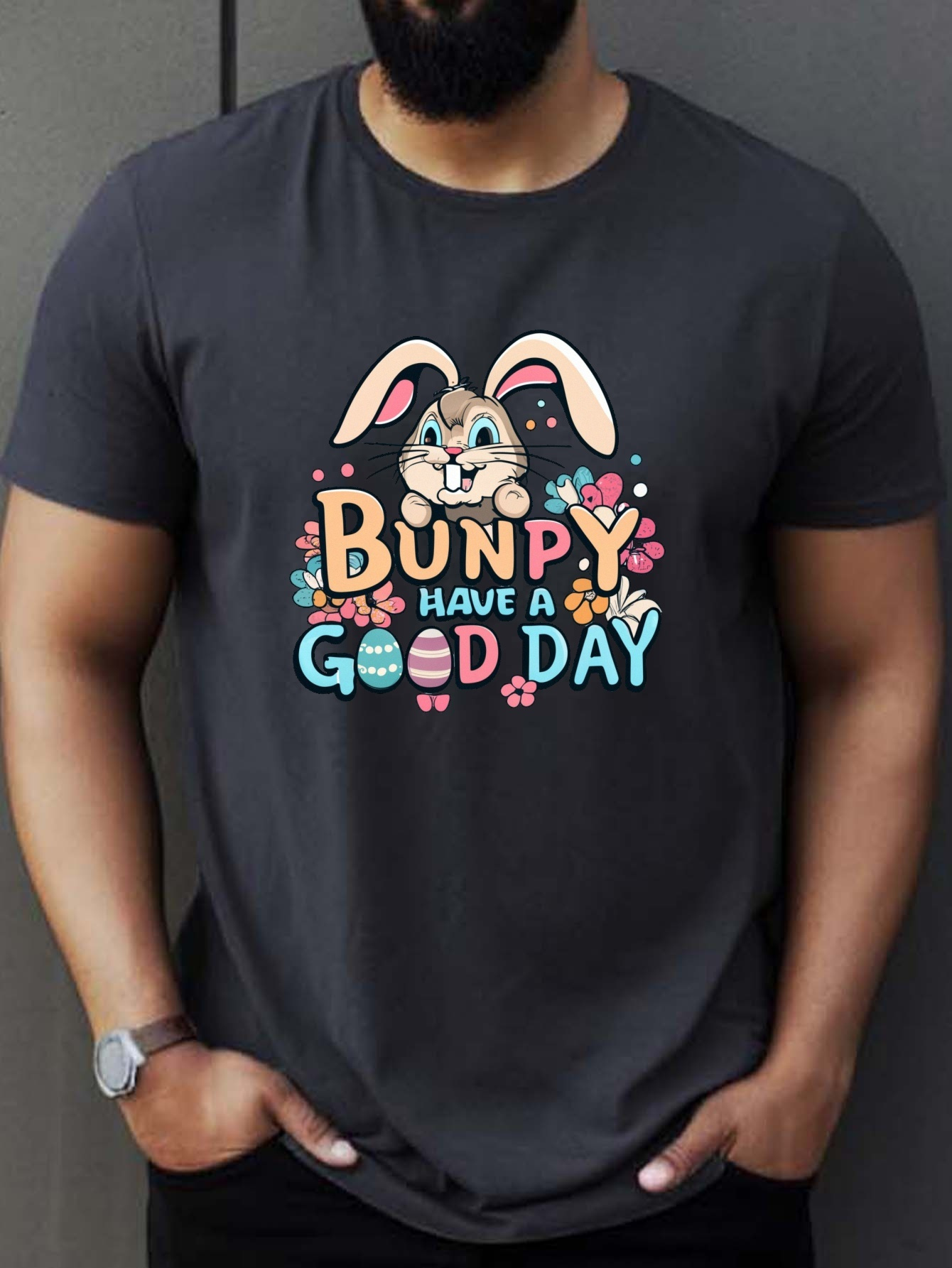 Bunny A Good Day Print T Shirt Tees Men Casual Short Sleeve - Temu Ireland