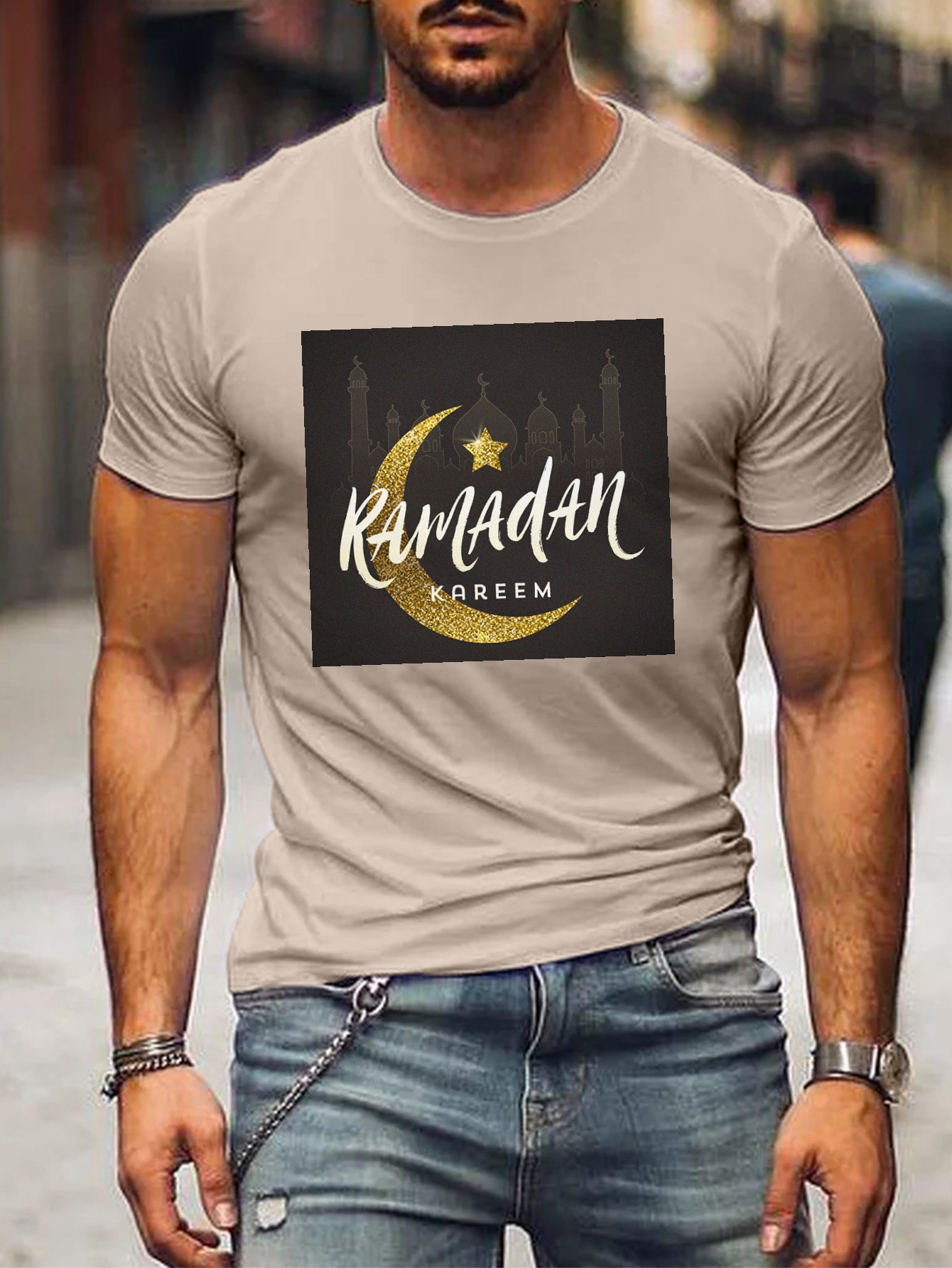 Plus Size Men's Ramadan Day Moon Stars Graphic Print T shirt - Temu New ...