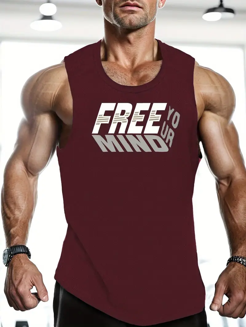 Plus Size Mens Mind Graphic Print Tank Top Breathable Temu Australia