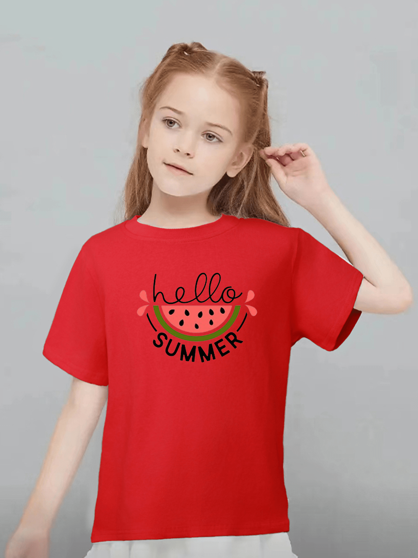 Hello Summer Cartoon Watermelon Graphic Print Girls' Casual - Temu ...
