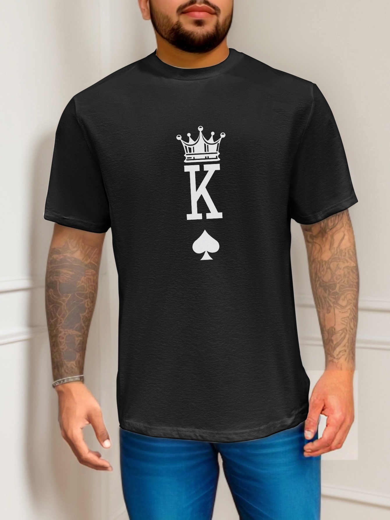 Plus Size Men's Letter K Crown Graphic Print T shirt Summer - Temu Canada