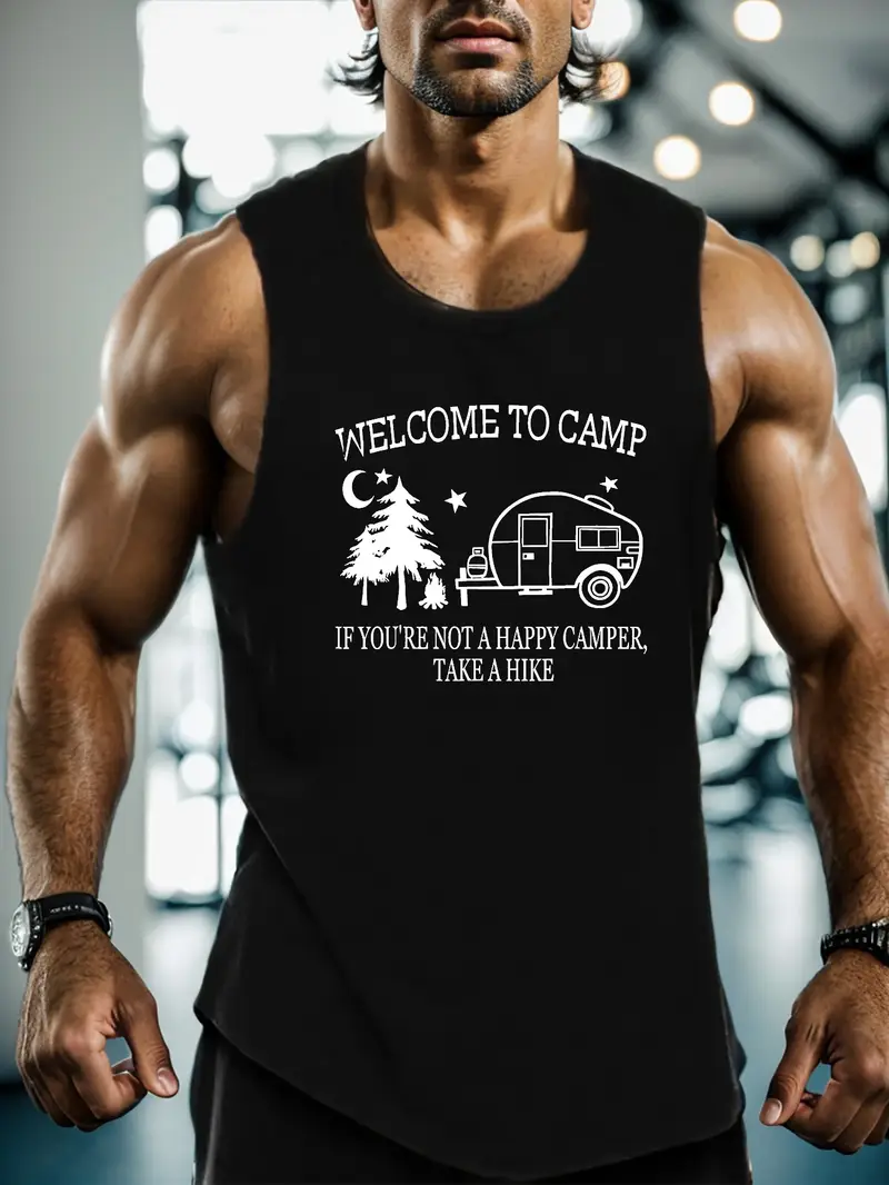Welcome Camp Print Summer Mens Vest Quick Drying Moisture Temu