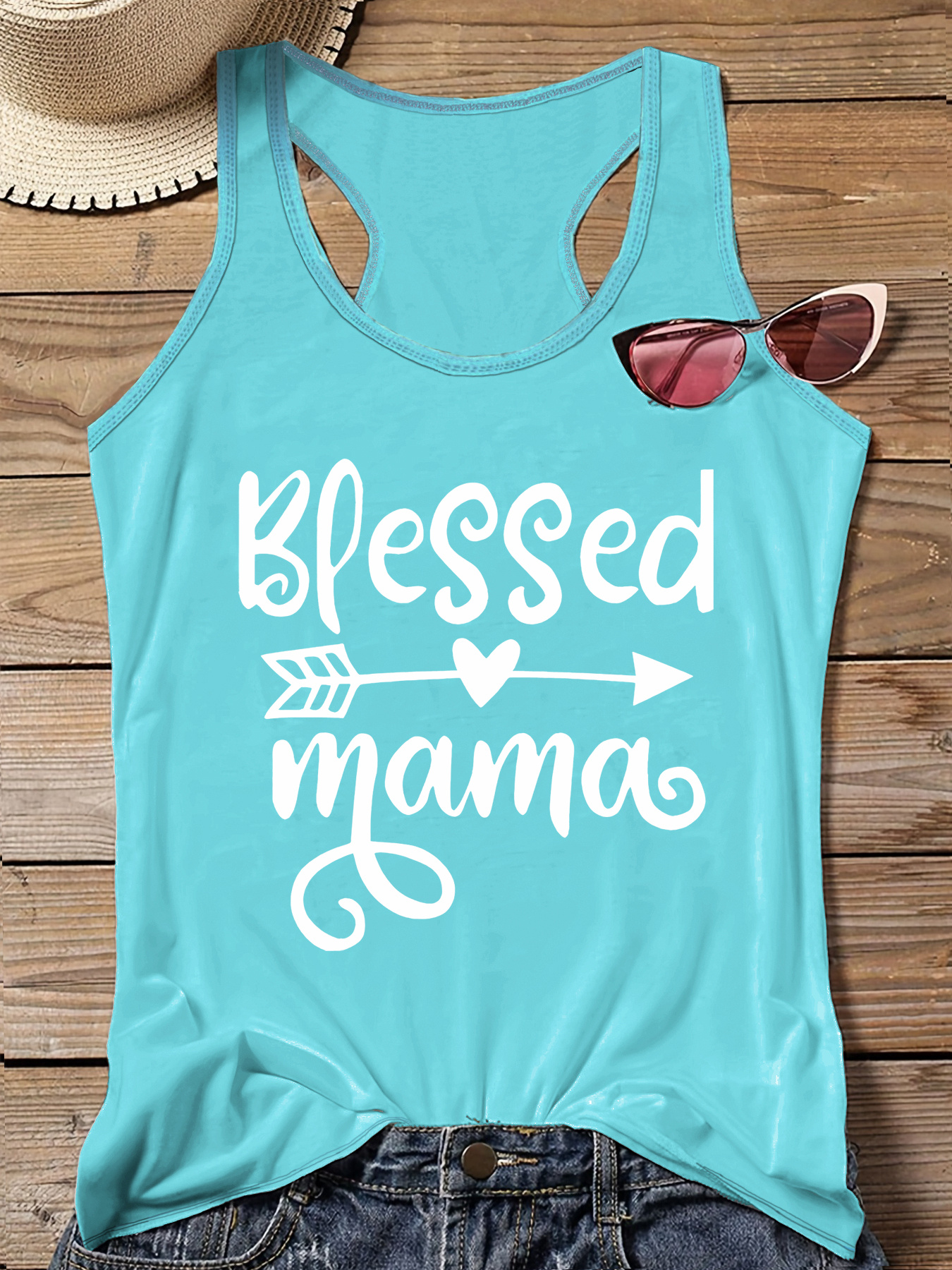 Blessed Letter Print Tank Top Plus Size Casual Crew Neck - Temu Canada