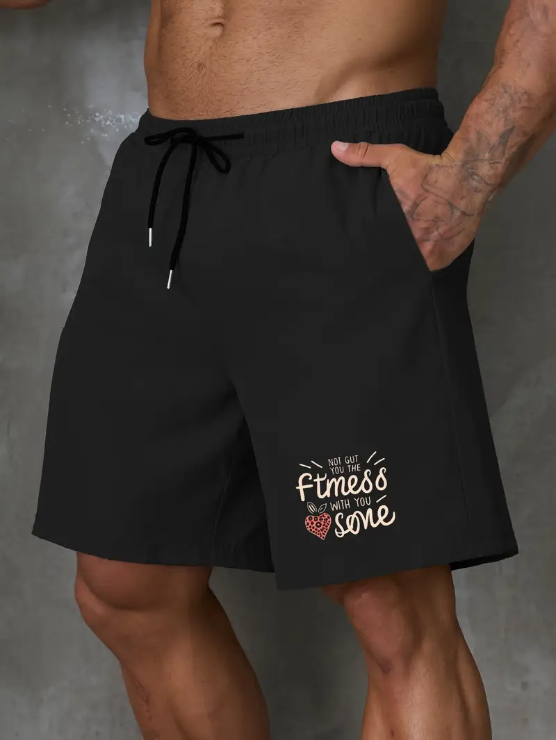 Plus Size Mens Heart Graphic Print Shorts Pockets Casual Temu Canada