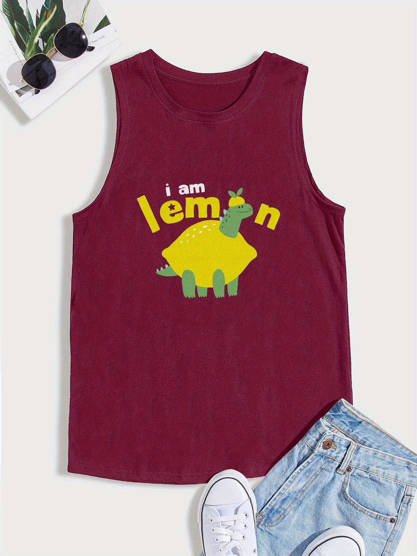 Plus Size Men's Lemon Dinosaur Graphic Print Tank Top - Temu Canada