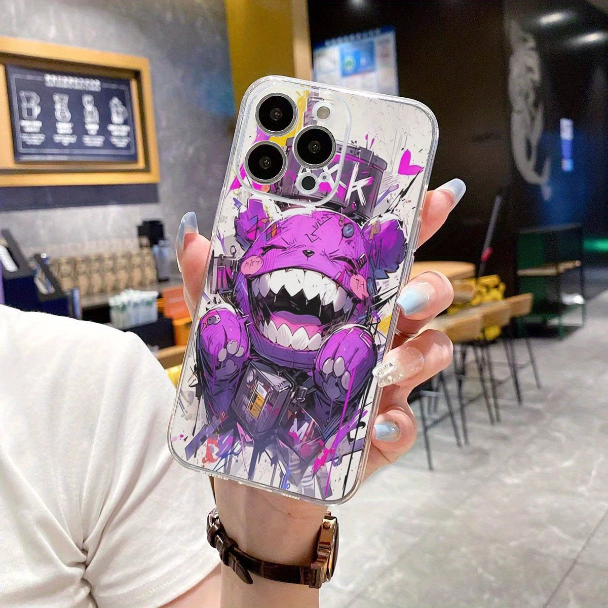 Purple Bear Pattern Liquid Silicone Mobile Phone Case Temu Australia