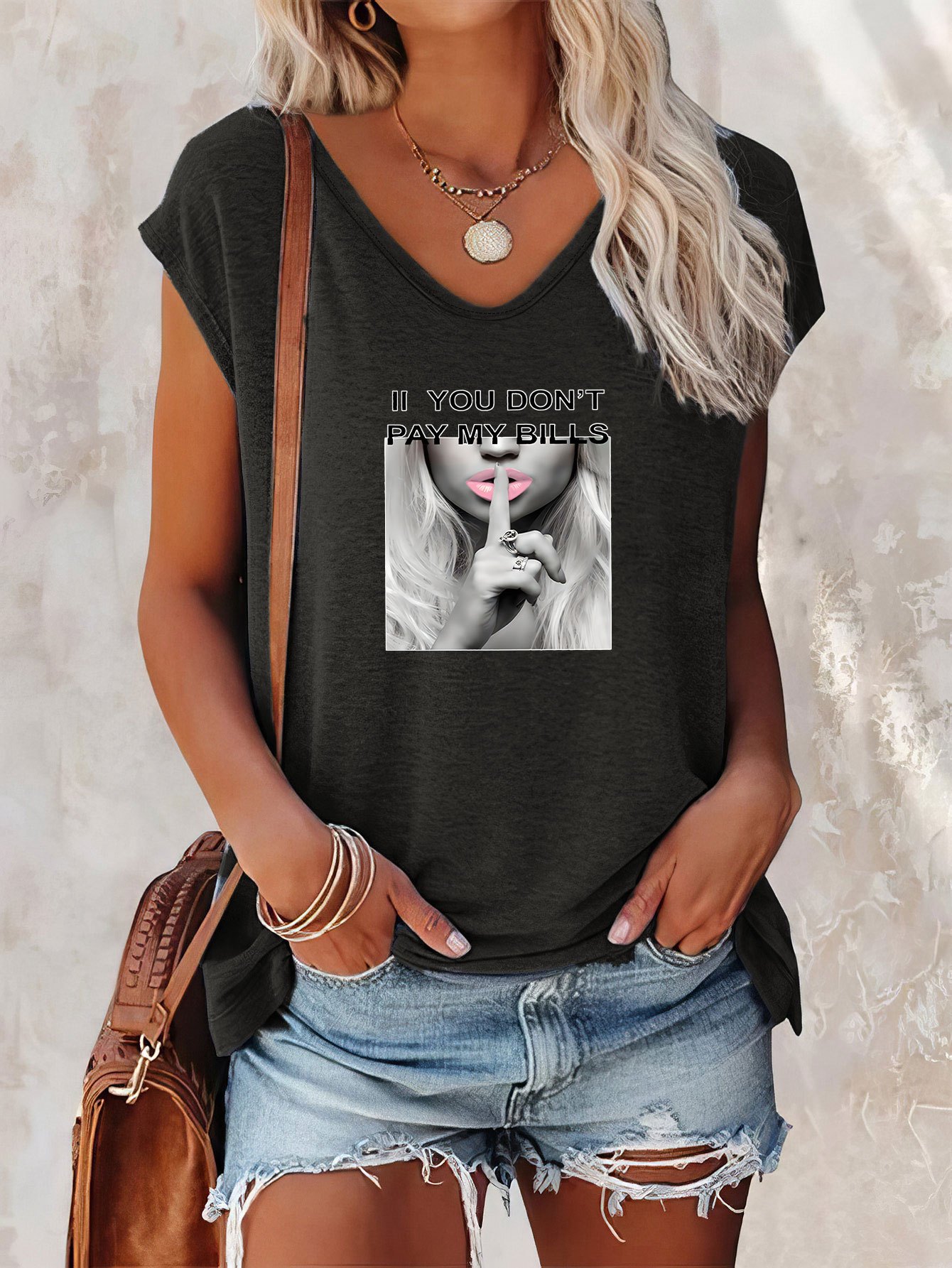 Figure Print V Neck Tank Top Casual Sleeve Tank Top - Temu Canada