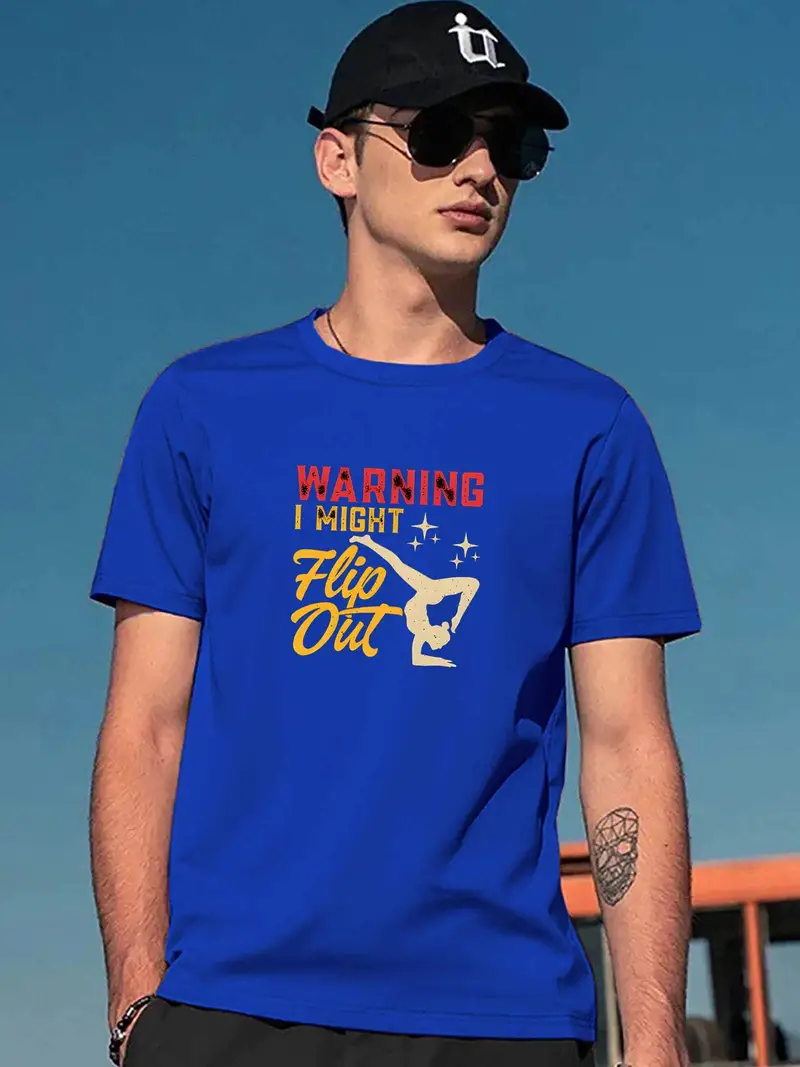 Warning Print Mens Creative Top Casual Short Sleeve Crew Temu Ireland