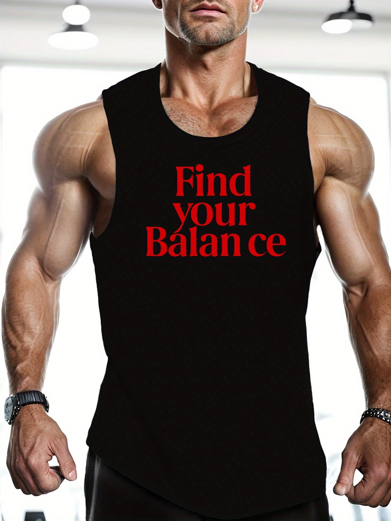 Plus Size Men's Find Balance Letter Print Tank Tops Comfy - Temu New ...