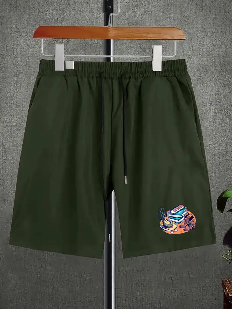 Plus Size Shorts Books Cactus Print Mens Drawstring Waist Temu New