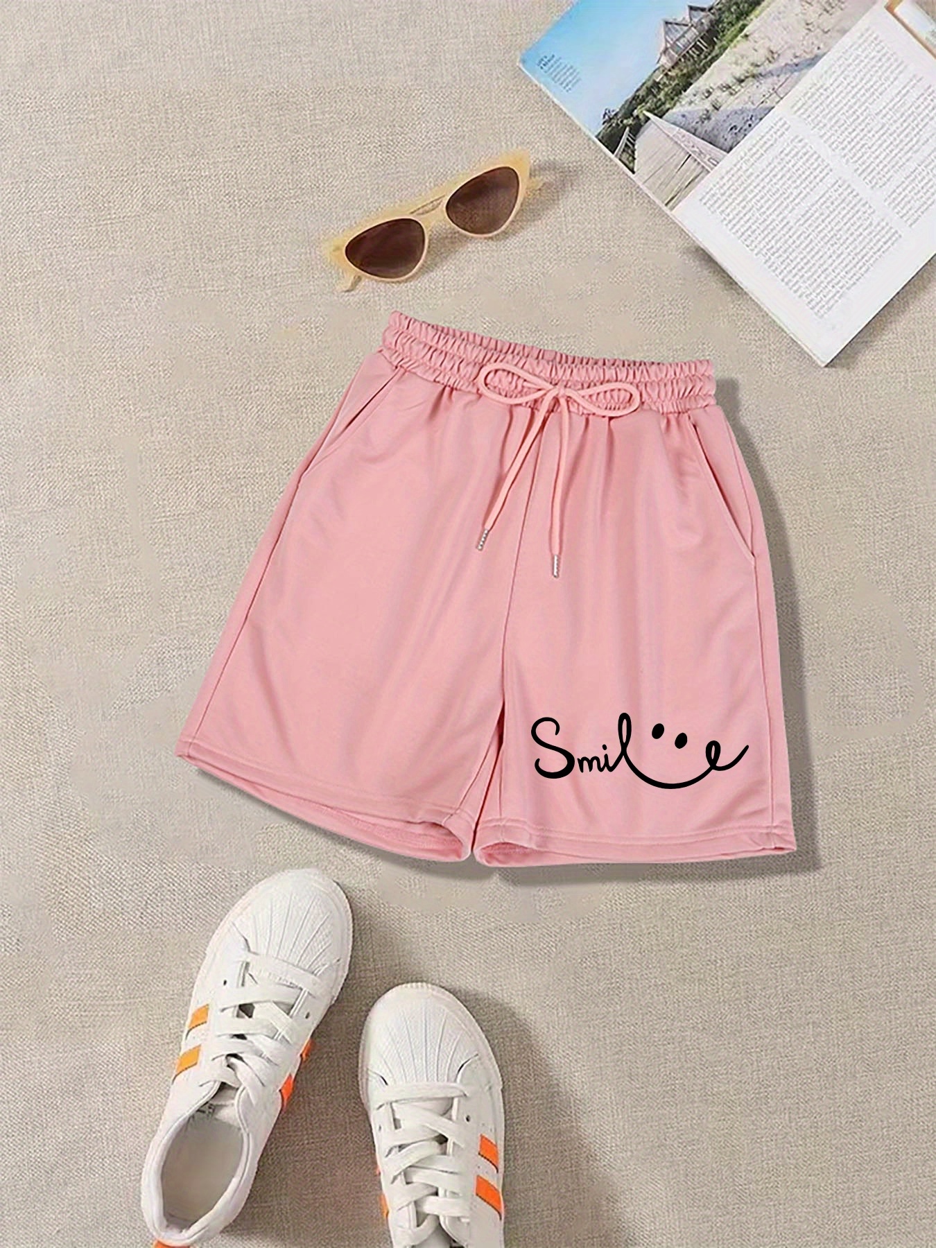 Smiling Face Graphic Causal Sports Shorts Fashion Drawstring - Temu New ...