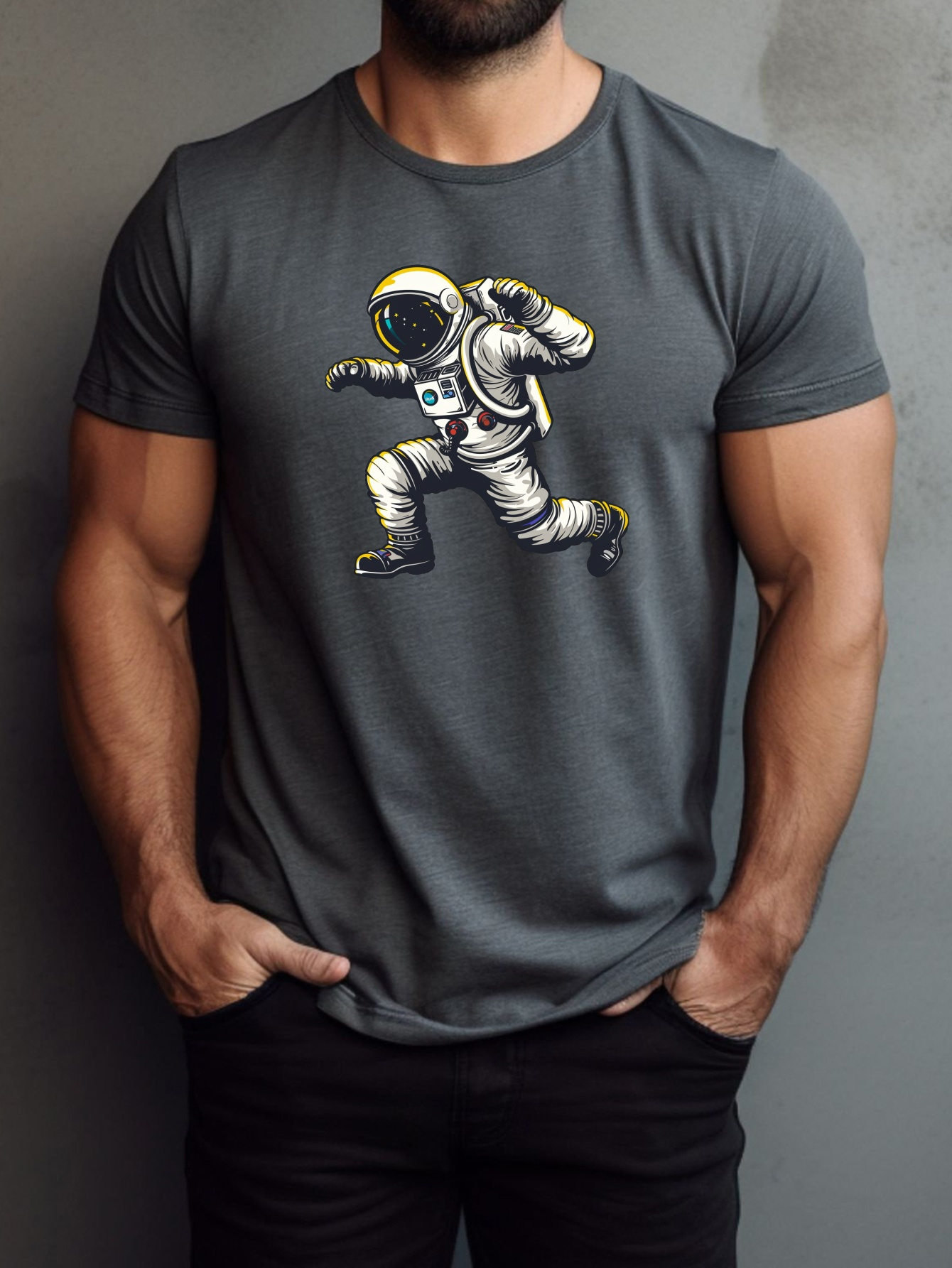 Astronaut Print Men's Round Neck Short Sleeve Tee Fashion - Temu Australia