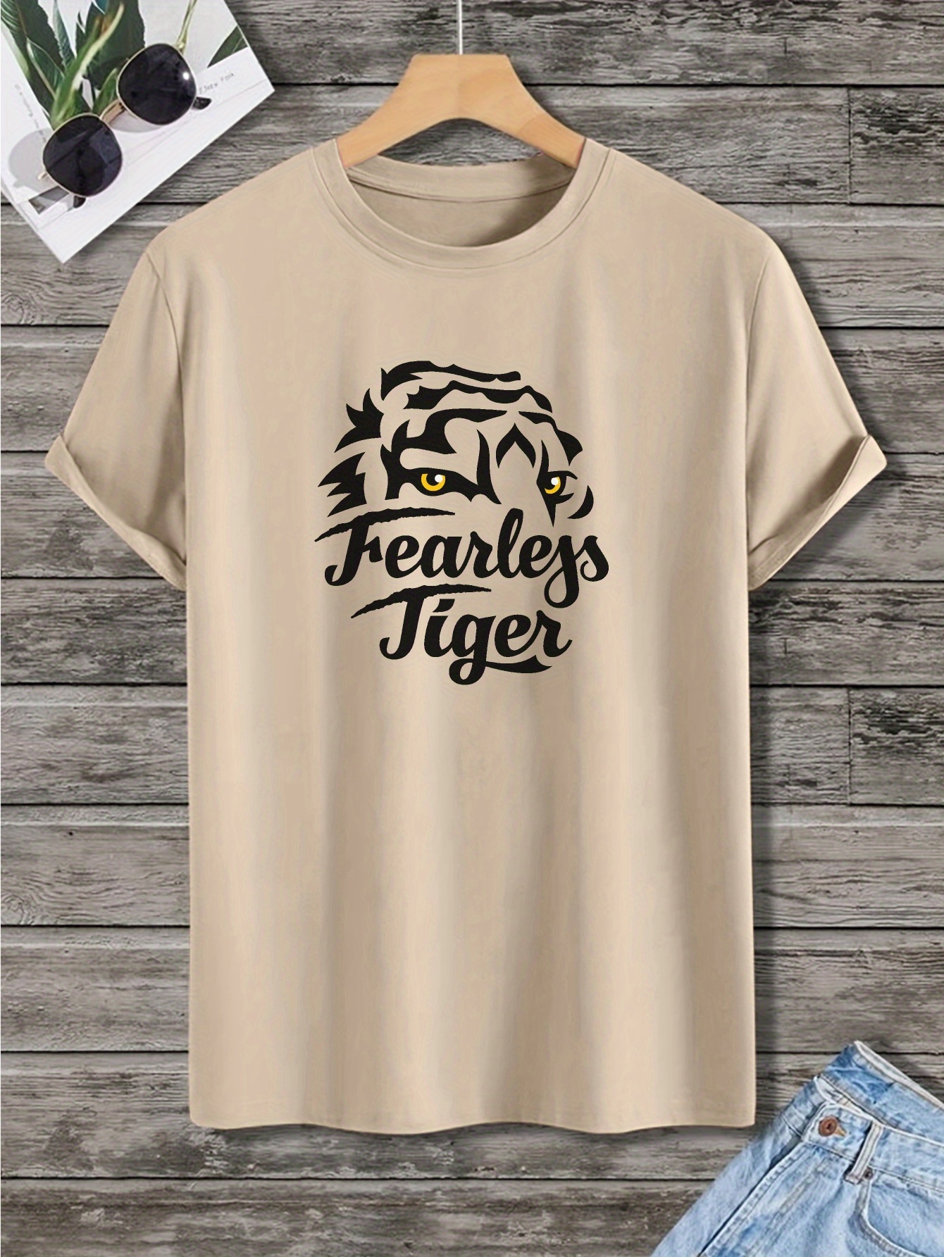 Plus Size Men's Summer T shirt Fearless Tiger Print Short - Temu New Zealand