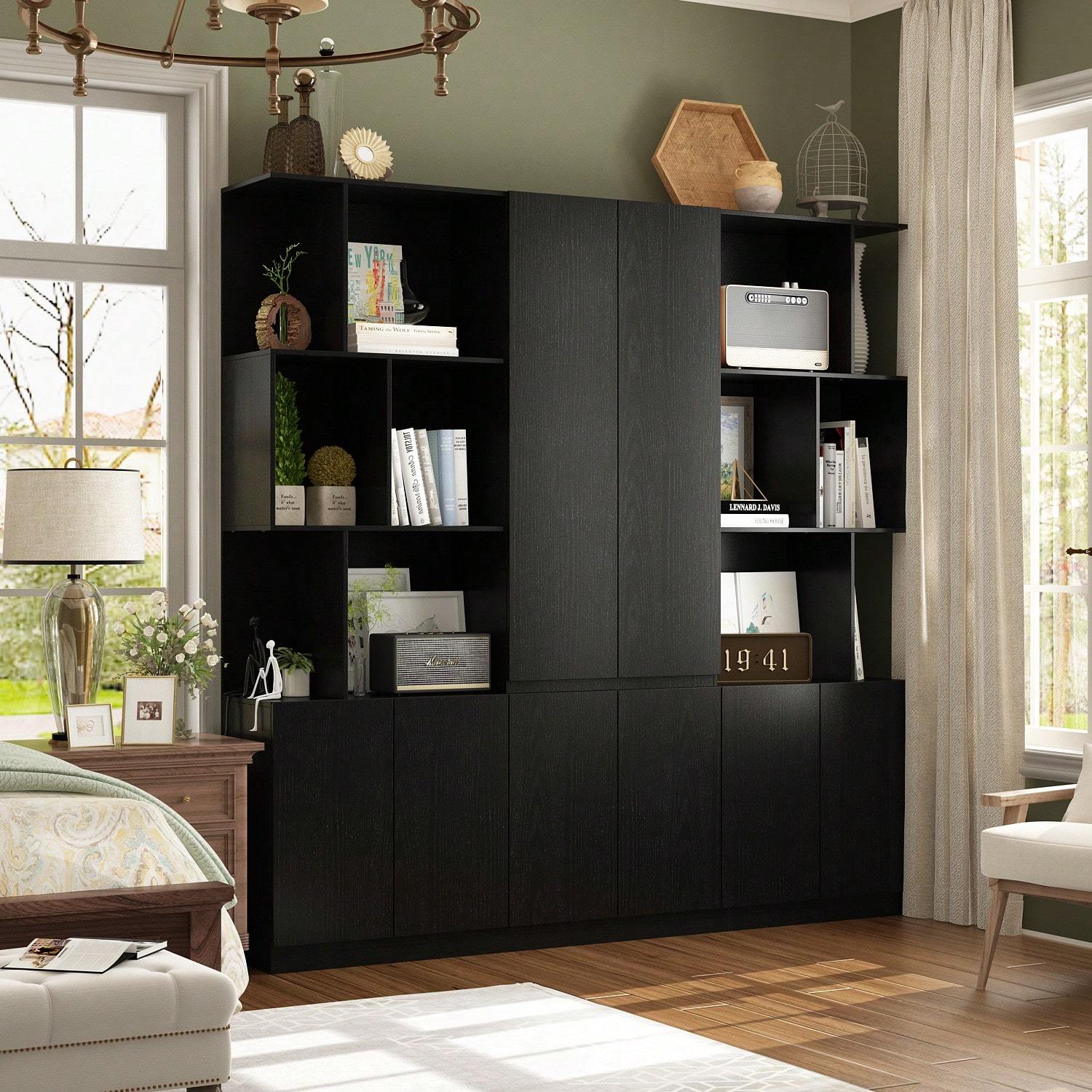 Bookshelf Bookcase 8 Doors Storage Shelves Wide Bookshelves - Temu