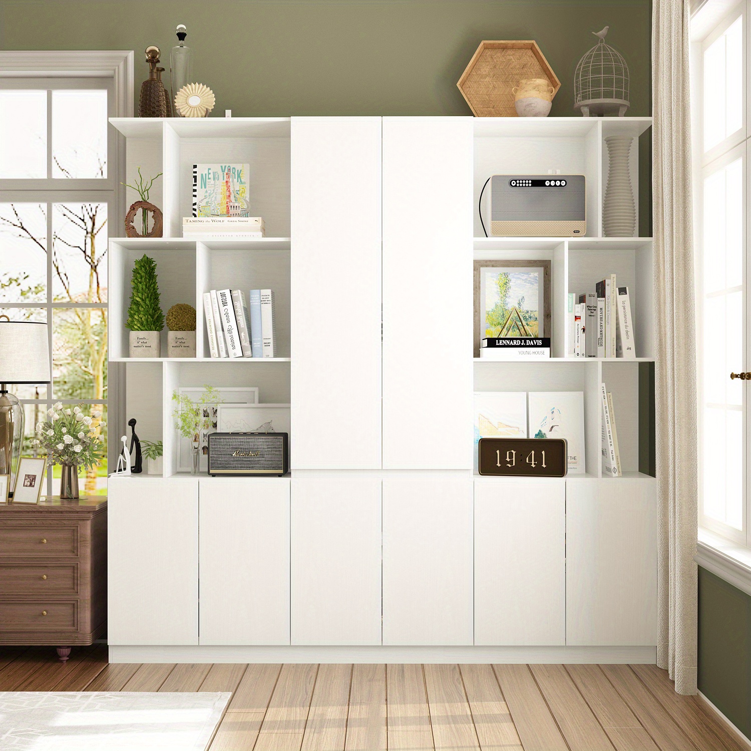 Bookshelf Bookcase 8 Doors Storage Shelves Wide Bookshelves - Temu