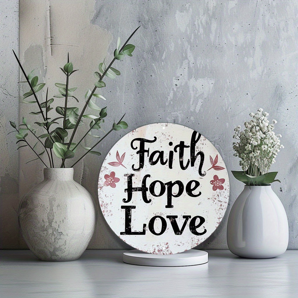 Faith Love" Round Aluminum Sign - Elegant Script With Religious Symbols ...