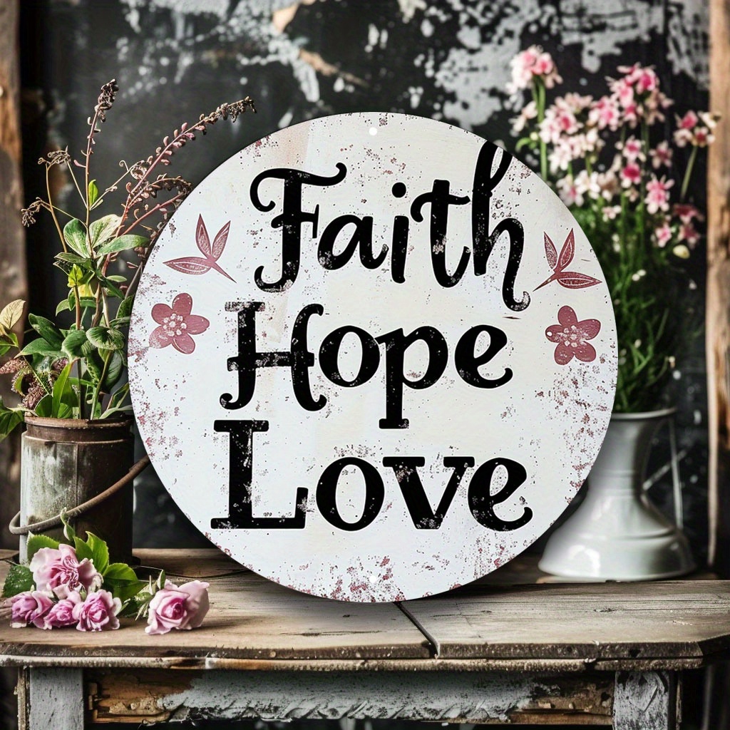 Faith Love" Round Aluminum Sign - Elegant Script With Religious Symbols ...