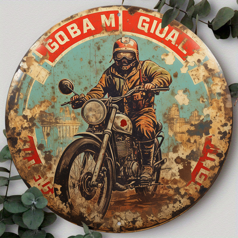 Vintage Motorcycle Metal Sign, 1pc 8-inch Round Aluminum Wall Art Decor ...