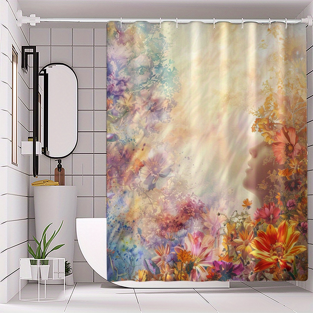 Floral Shower Curtain Set Digital 3d Print Flower Partitions - Temu