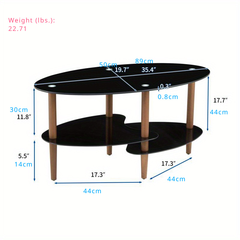 black oval glass coffee table oak wood legs - Temu
