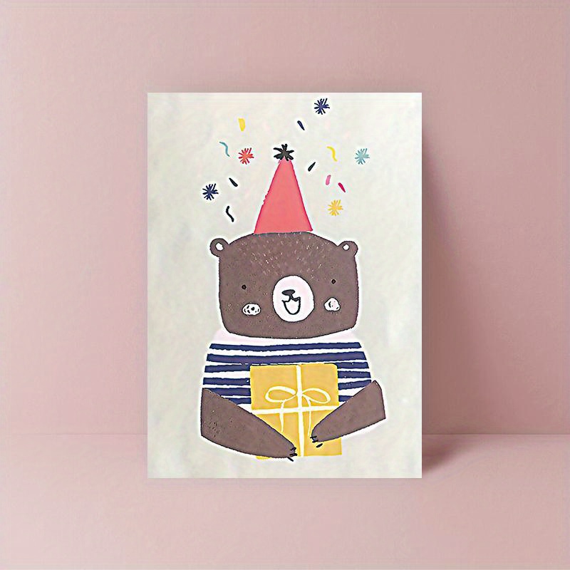 Happy Birthday Greeting Card Cute Smiling Bear Wearing Red - Temu