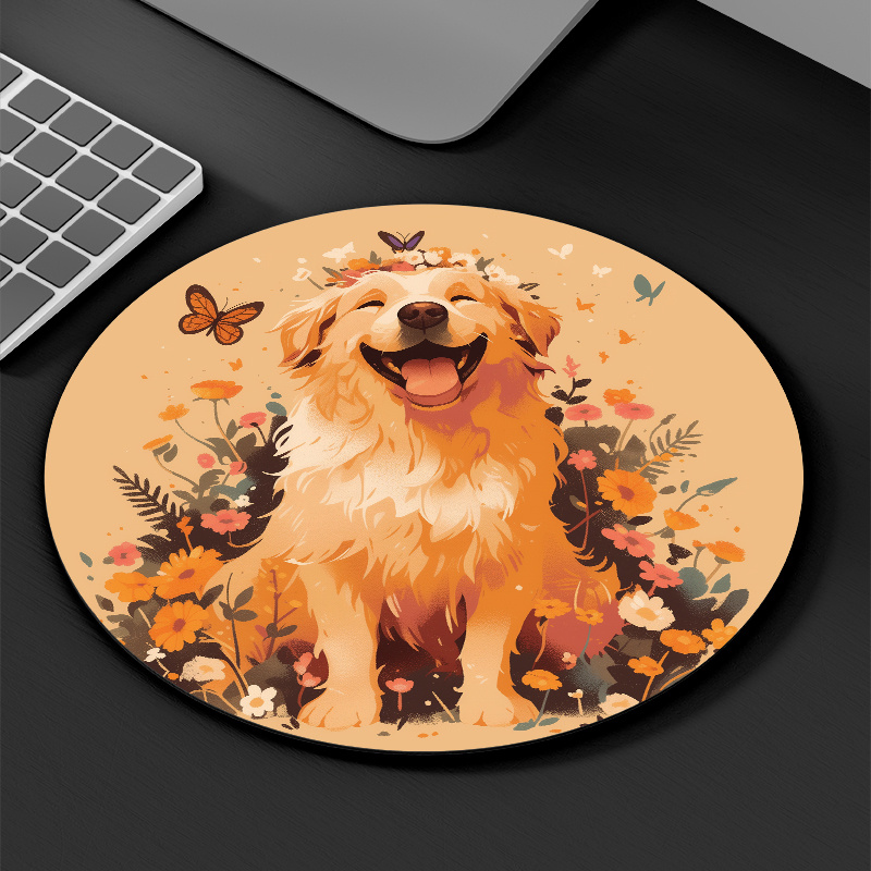 قطعة واحدة من سجادة الفأر المستديرة بنمط الكلب الزهري مع دعم - Temu Qatar