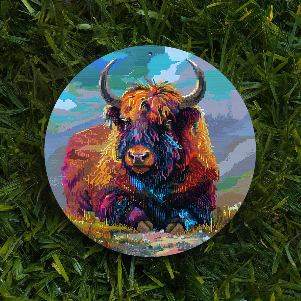 Yak Pixel Art Round Metal Sign - Perfect For Man Cave, Shed, Or Office ...