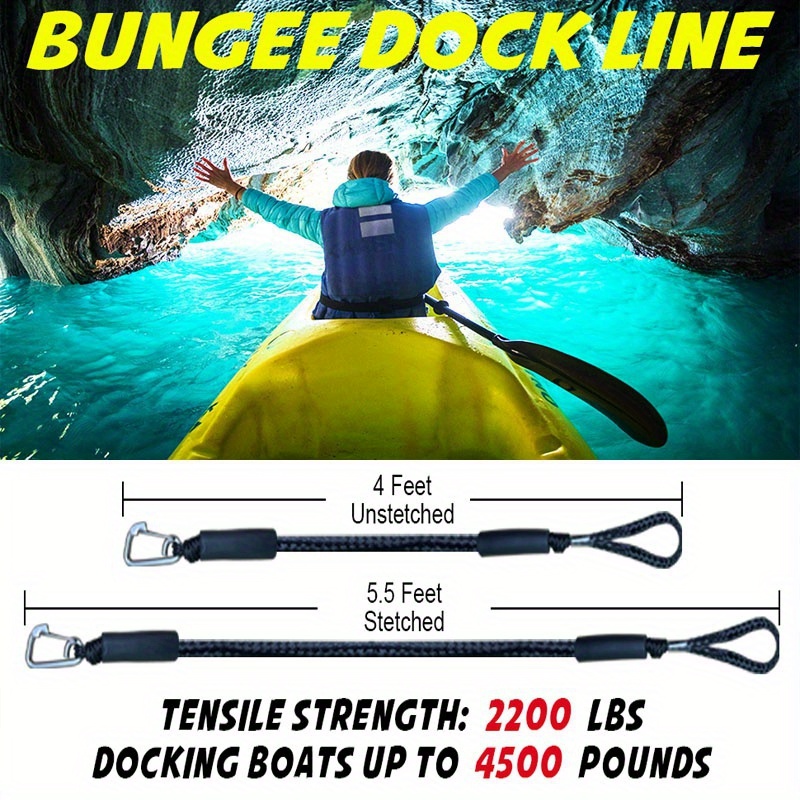2 Pack Bungee Dock Line With Stainless Steel Clip Pe Material No Power ...