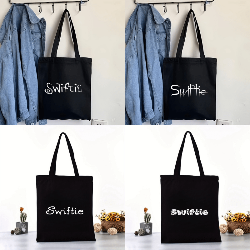 حقيبة يد كبيرة الحجم من قماش الكانفاس الأسود "Swiftie" ، - Temu Oman