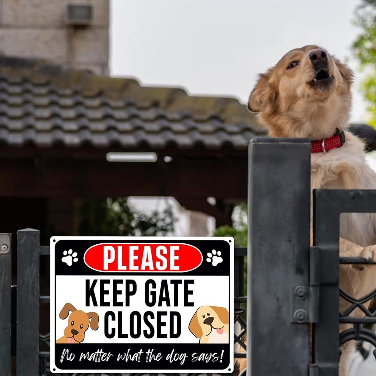 Please Keep Gate Closed Dog Sign - Durable Iron Metal Sign With Pre ...