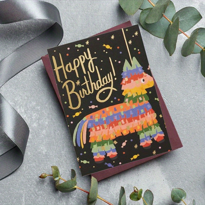 Happy Birthday Greeting Card With Pinata Design, Festive Starry ...