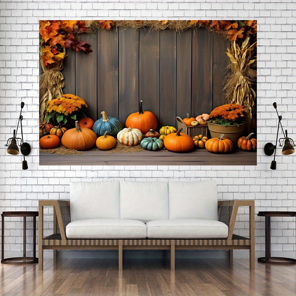 1pc Fall Thanksgiving Backdrops For Photography Pumpkins Dry Hay Leaves ...