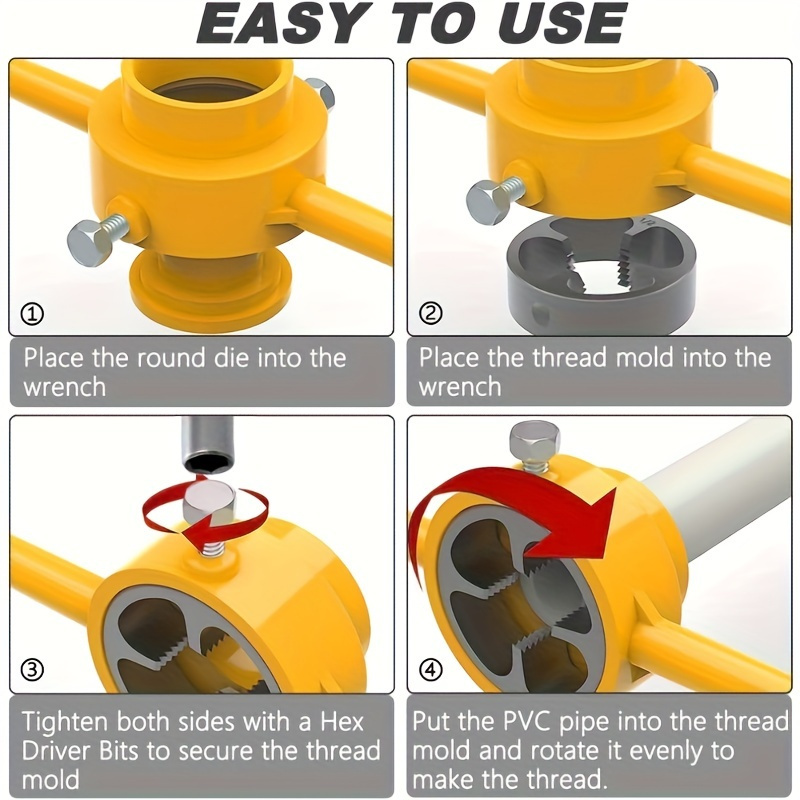 Pvc Threading Tool Kit Manual Pipe Threader 3 Sizes Npt Dies - Temu ...