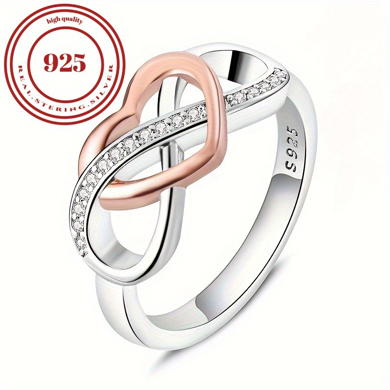 S925 Sterling Silver Ring Trendy Infinity + Heart Design - Temu