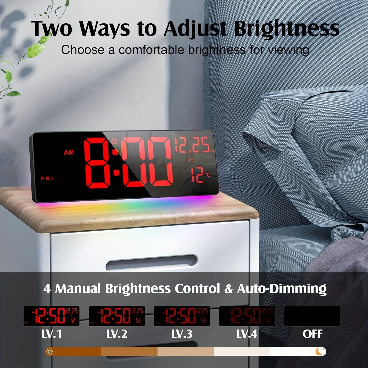 Large 16 5 Digital Wall Clock With Auto Dimmer Color Changing Night ...