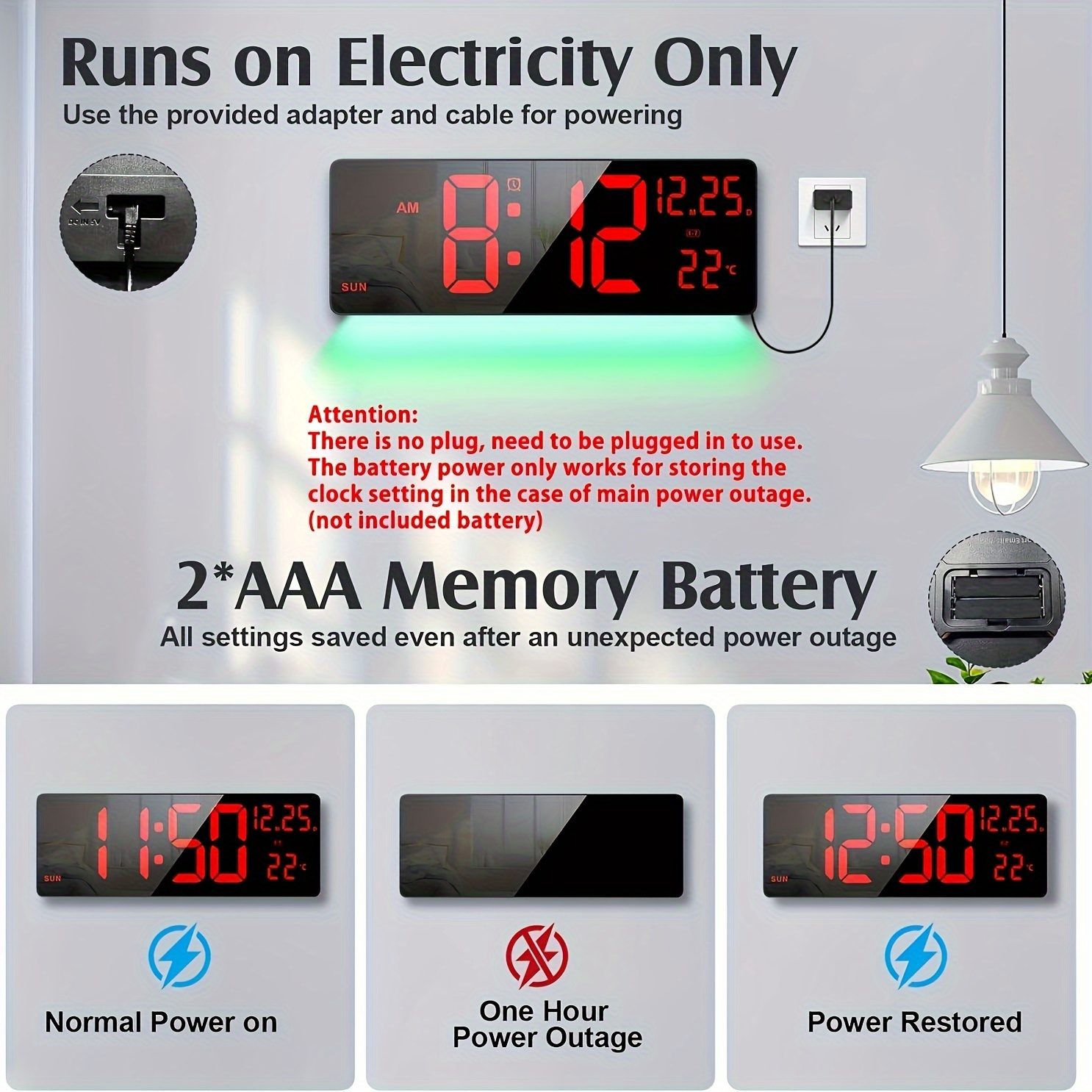 Large 16 5 Digital Wall Clock With Auto Dimmer Color Changing Night ...