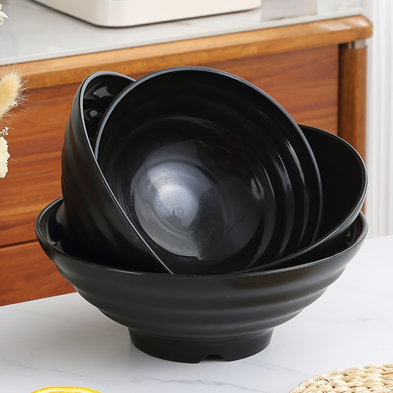 Round Plastic Bowl Set With Chopsticks, Spoon & Saucer - 4 Set Japanese ...