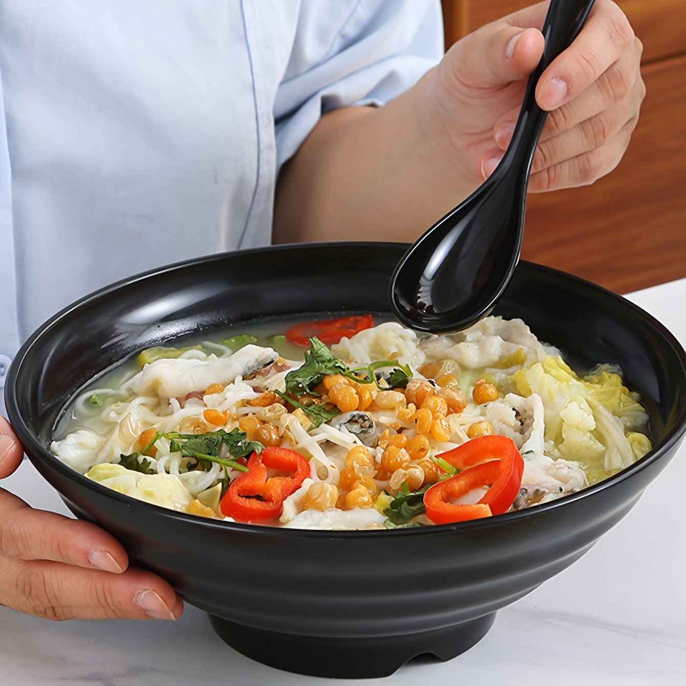 Round Plastic Bowl Set With Chopsticks, Spoon & Saucer - 4 Set Japanese ...