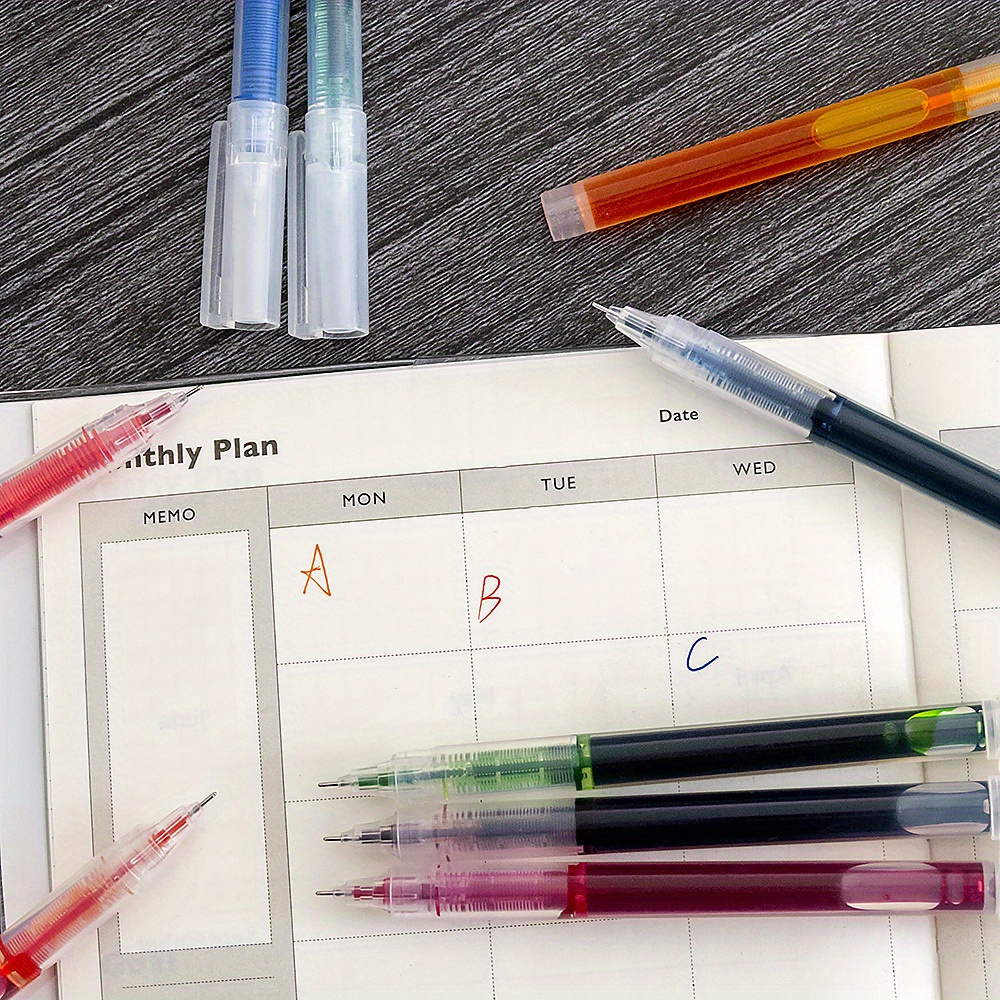 12 Color Ballpoint Black Blue Ink Straight Liquid Ball Pen - Temu