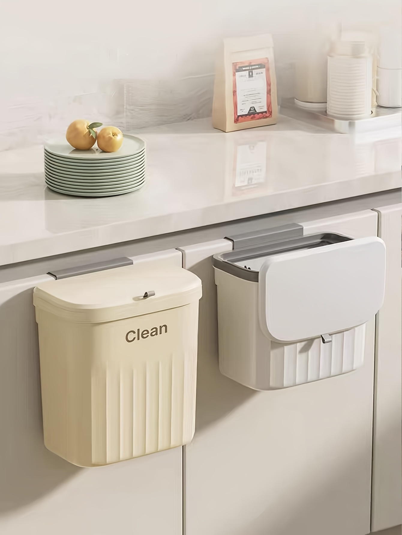 Plastic Square Kitchen Trash Can 2.56gal - Wall Hanging Or Desktop ...