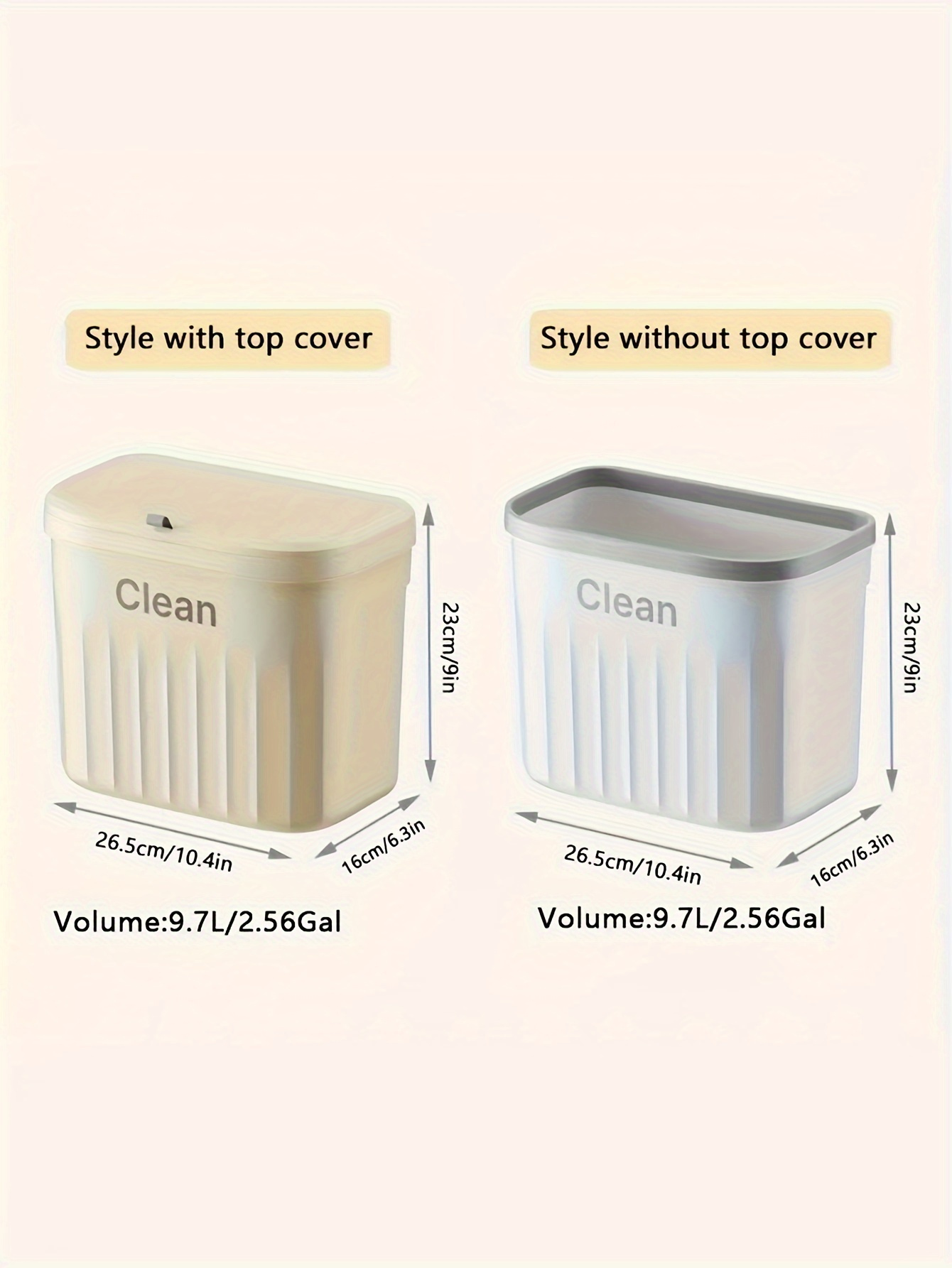 Plastic Square Kitchen Trash Can 2.56gal - Wall Hanging Or Desktop ...