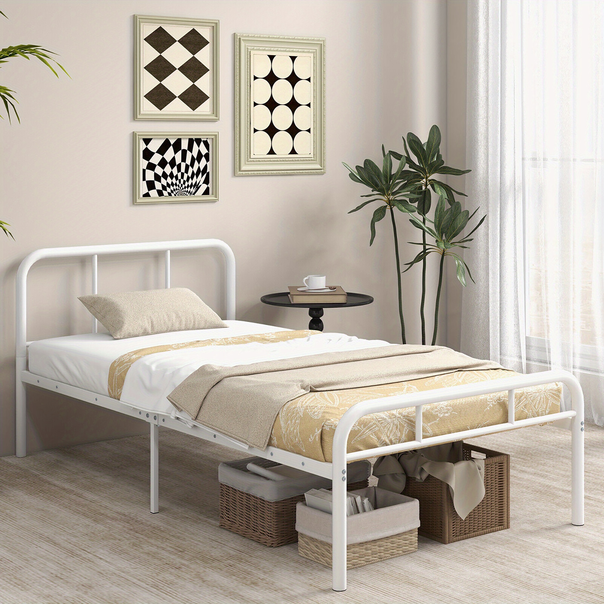 twin bed frame modern metal platform bed w headboard Temu