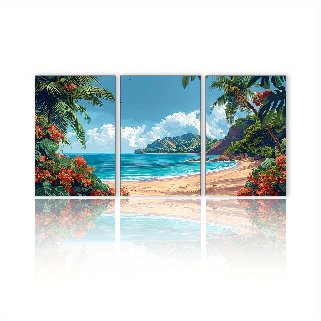 Ensemble 3 Tableaux Toile Sans Cadre Scène Plage Tropicale - Temu Belgium