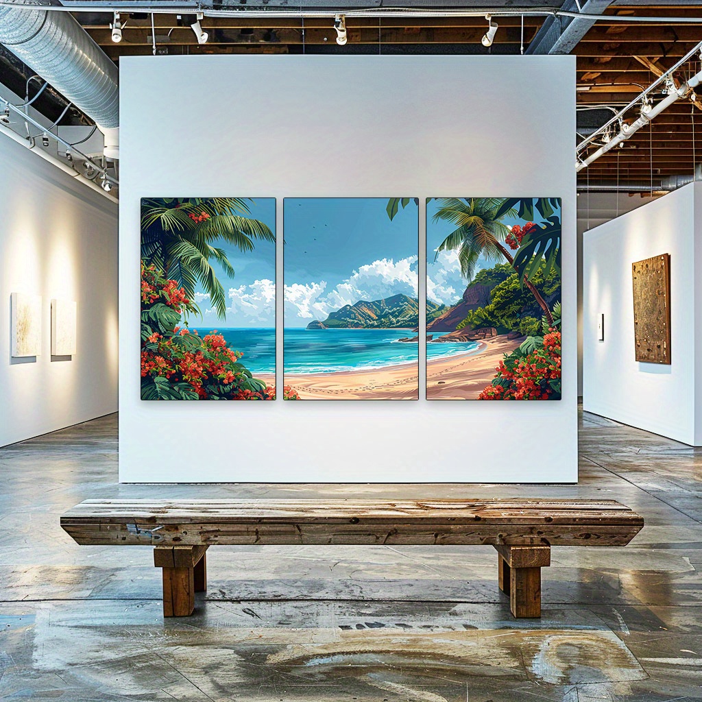 Ensemble 3 Tableaux Toile Sans Cadre Scène Plage Tropicale - Temu Belgium