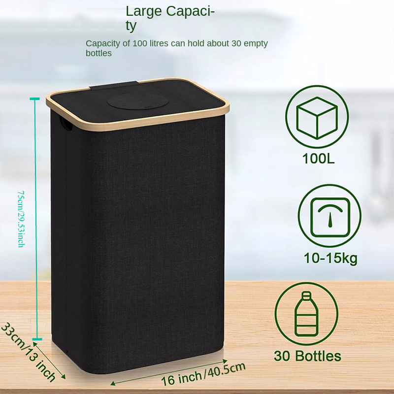 Bamboo Recycle Bin Bottles Large Capacity Lid Foldable - Temu